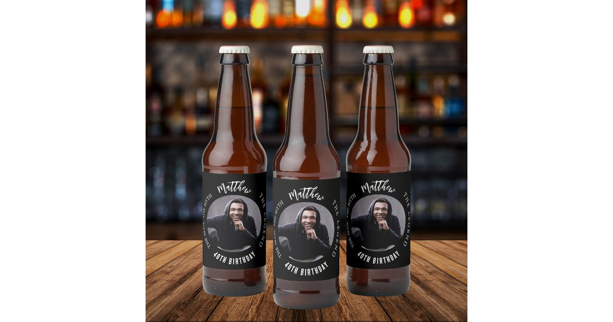 Man myth legend photo birthday party beer bottle label | Zazzle