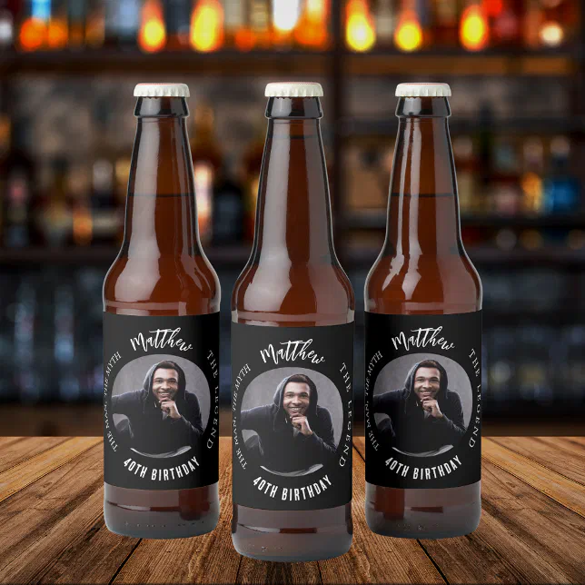 Man myth legend photo birthday party beer bottle label | Zazzle