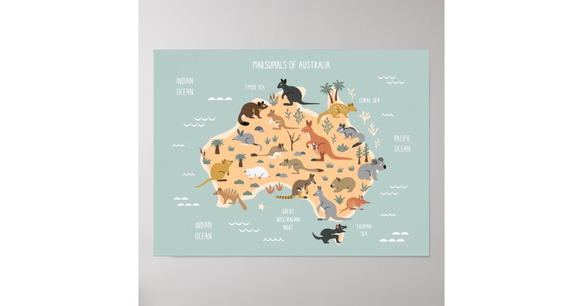 Map of Australian marsupials kids Poster | Zazzle