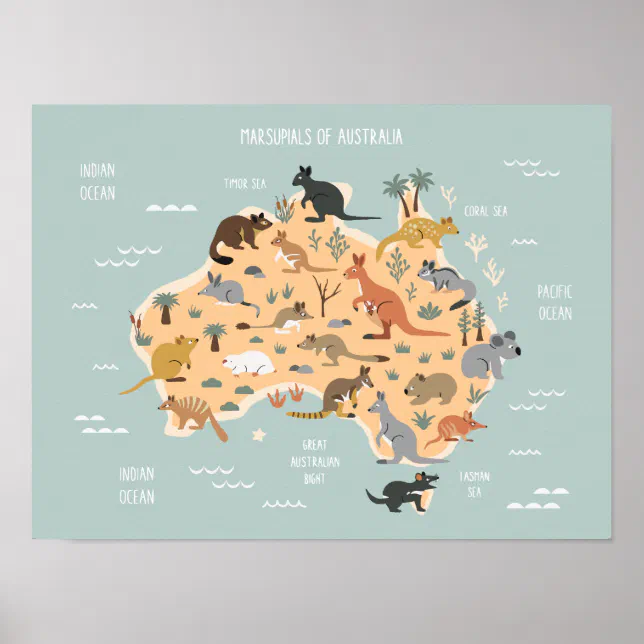 Map of Australian marsupials kids Poster | Zazzle
