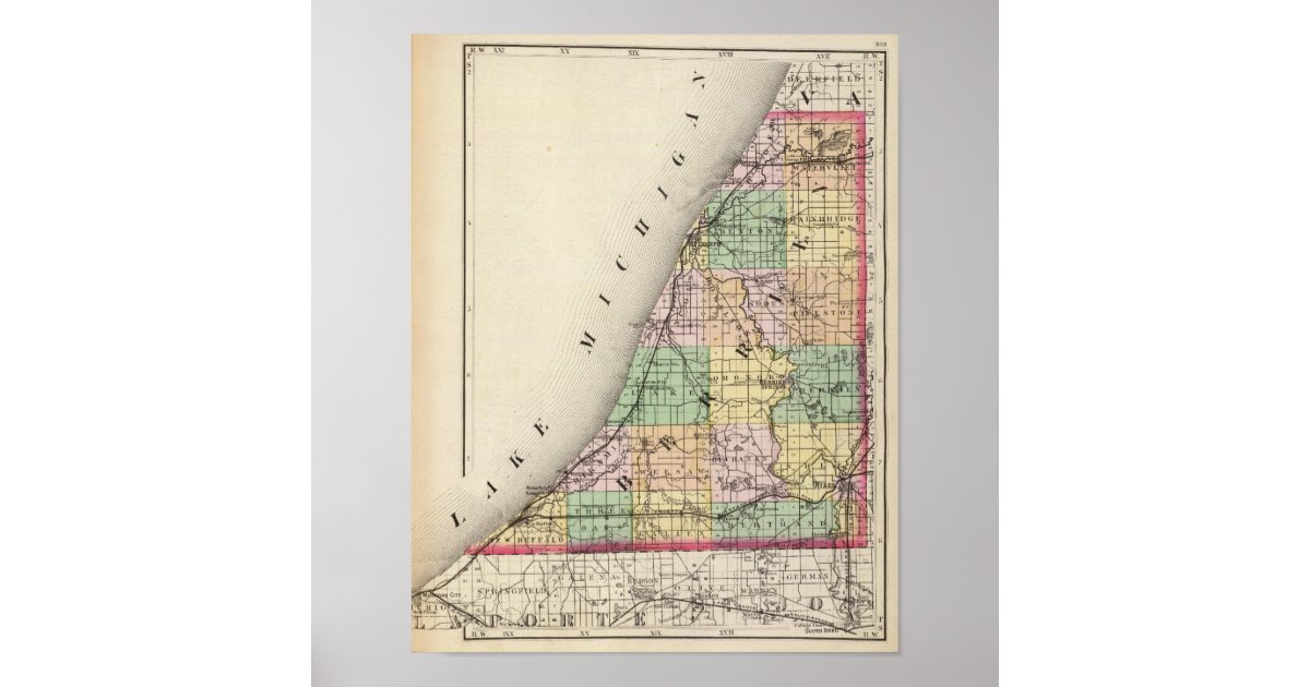 Map of Berrien County, Michigan Poster | Zazzle