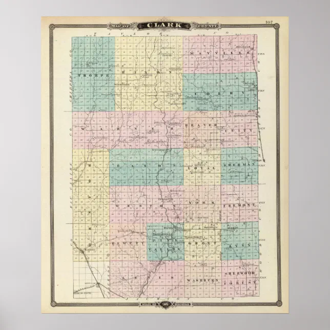 Map of Clark County, State of Wisconsin Poster | Zazzle