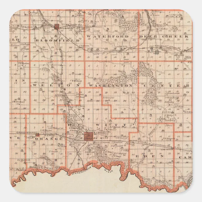 Map of Clinton County, State of Iowa Square Sticker | Zazzle