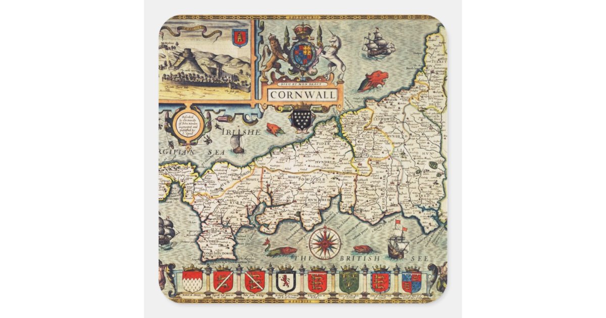 Map of Cornwall Square Sticker | Zazzle