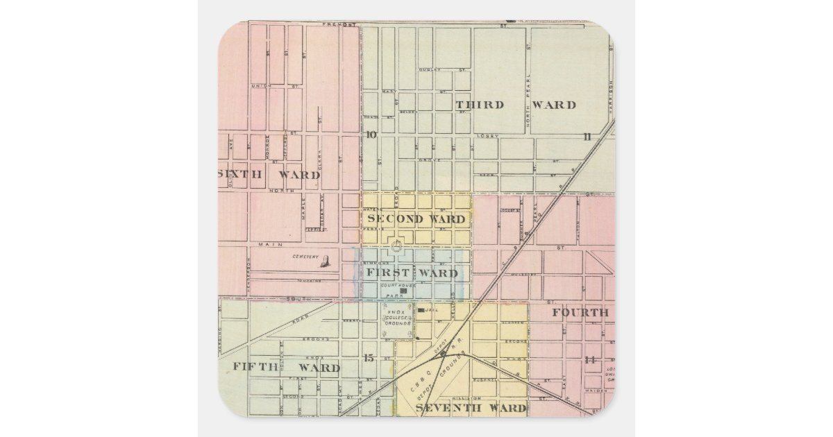 Map of Galesburg City, and Monmouth and Aledo Square Sticker | Zazzle