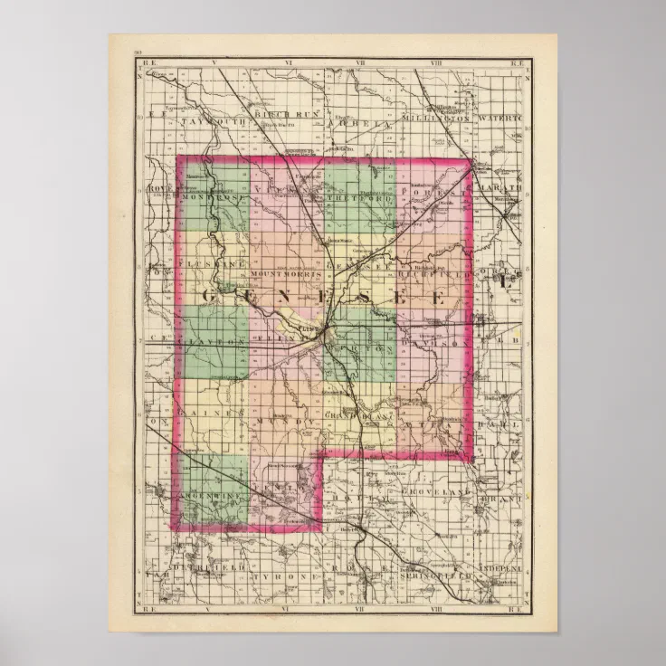 Map of Genesee County, Michigan Poster | Zazzle