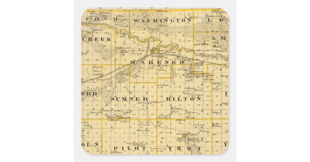 Map of Iowa County, State of Iowa Square Sticker | Zazzle