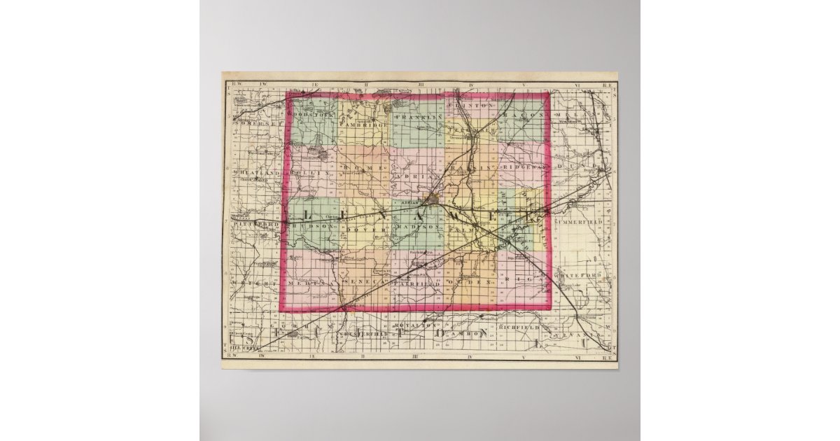Map of Lenawee County, Michigan Poster | Zazzle