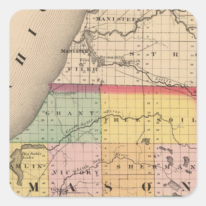 Map of Mason County, Michigan Square Sticker | Zazzle.com.au