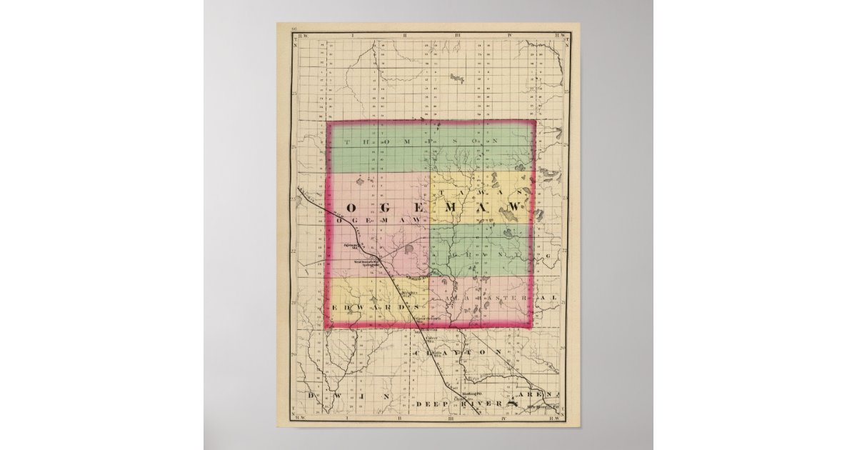 Map of Ogemaw County, Michigan Poster | Zazzle