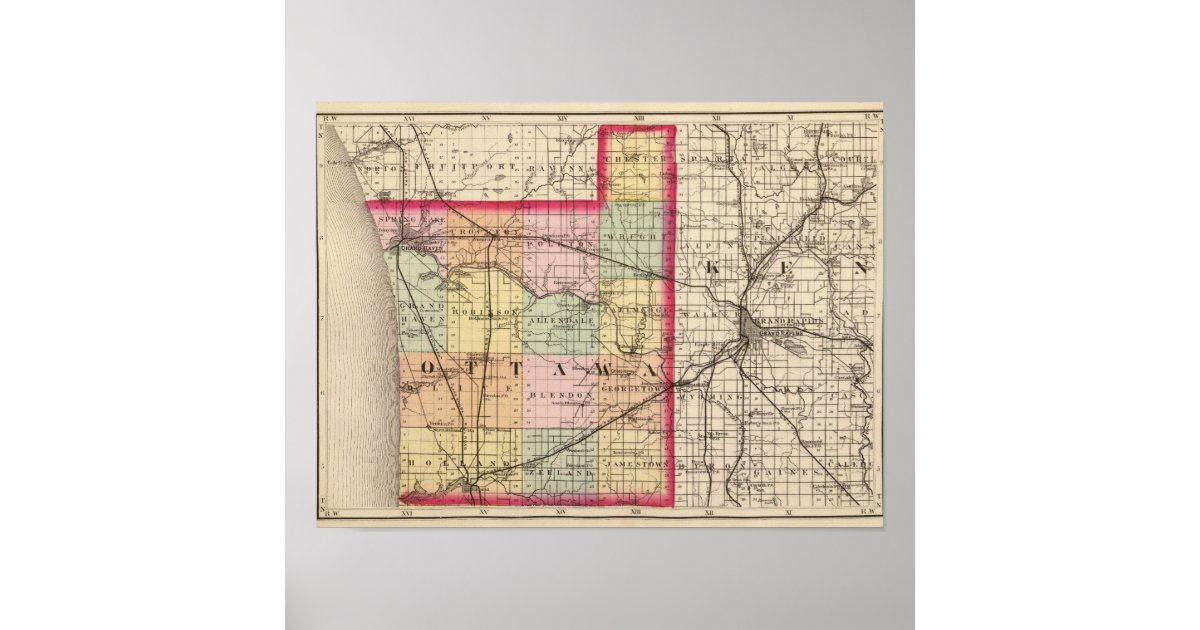 Map of Ottawa County, Michigan Poster | Zazzle