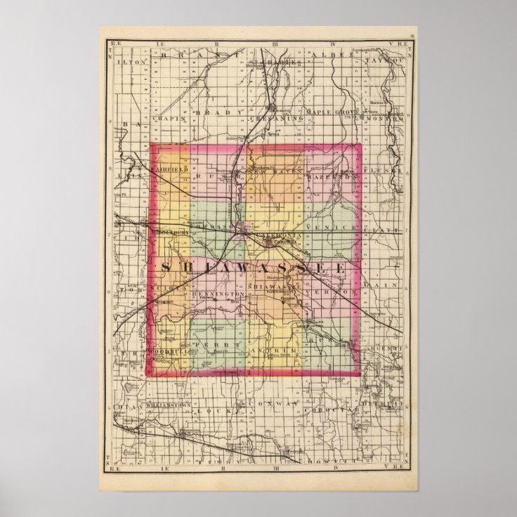 Map of Shiawassee County, Michigan Poster | Zazzle