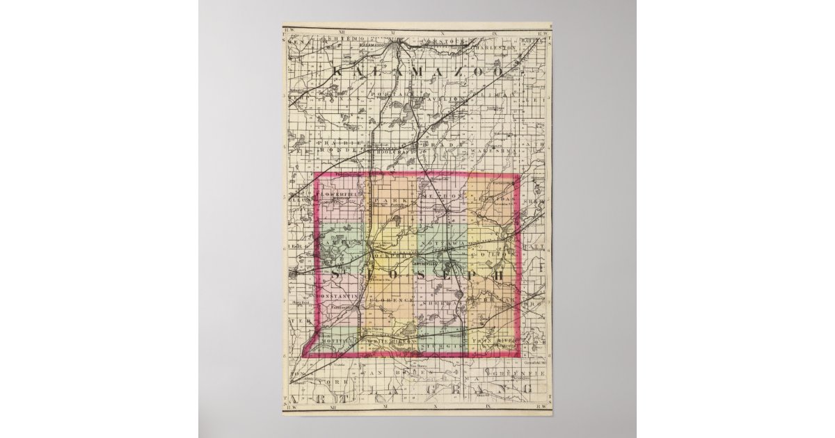 Map of St Joseph County, Michigan Poster | Zazzle