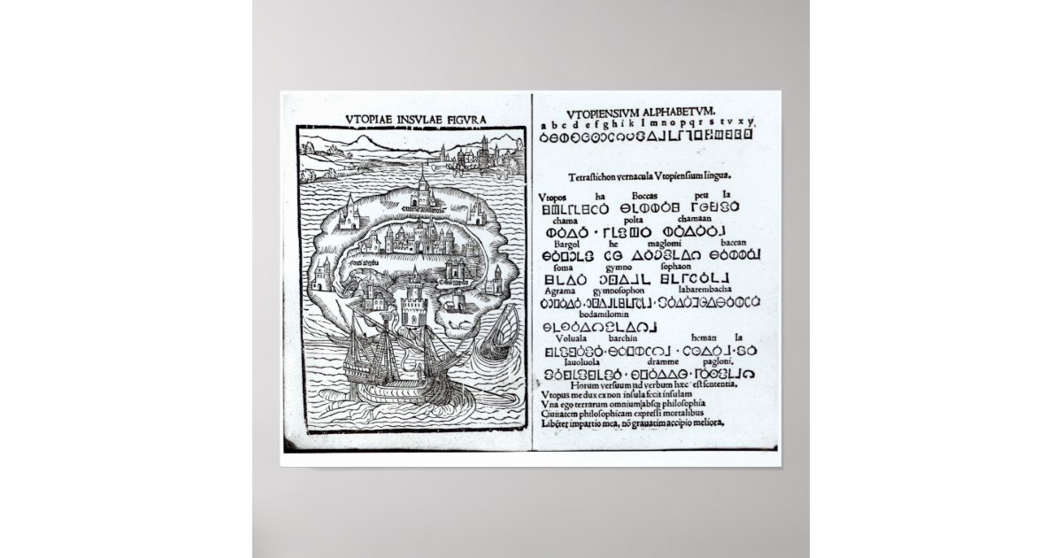 Map of the Island of Utopia and its Alphabet Poster | Zazzle