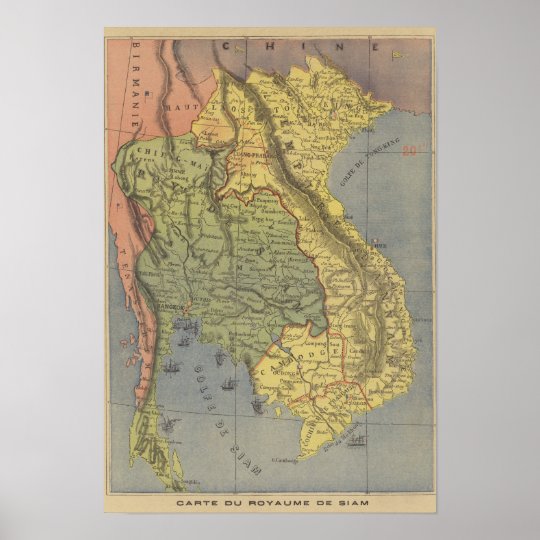 Map of the Kingdom of Siam Poster | Zazzle.com.au
