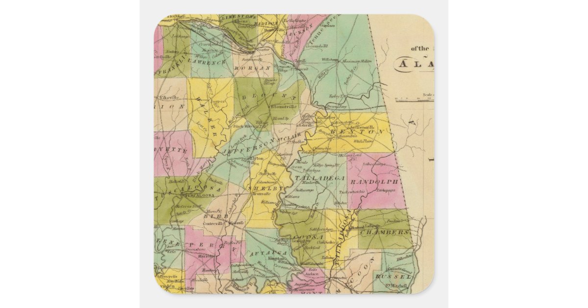 Map of the State of Alabama Square Sticker | Zazzle