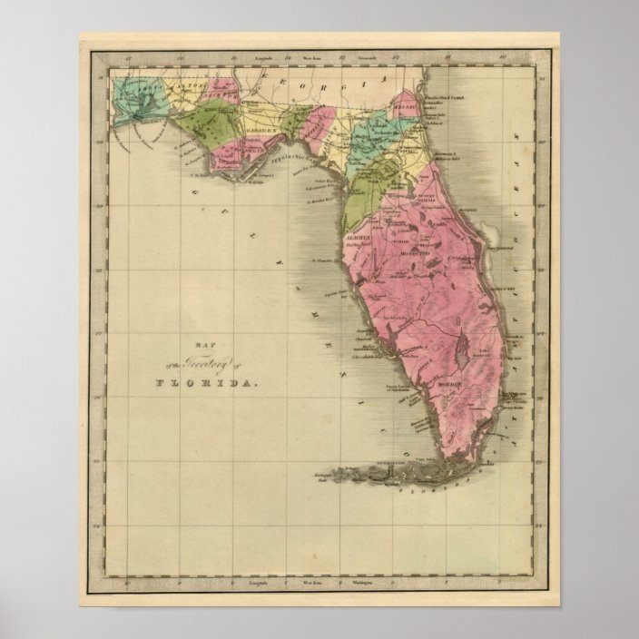 Map of the Territory of Florida 1842 Poster | Zazzle.com.au