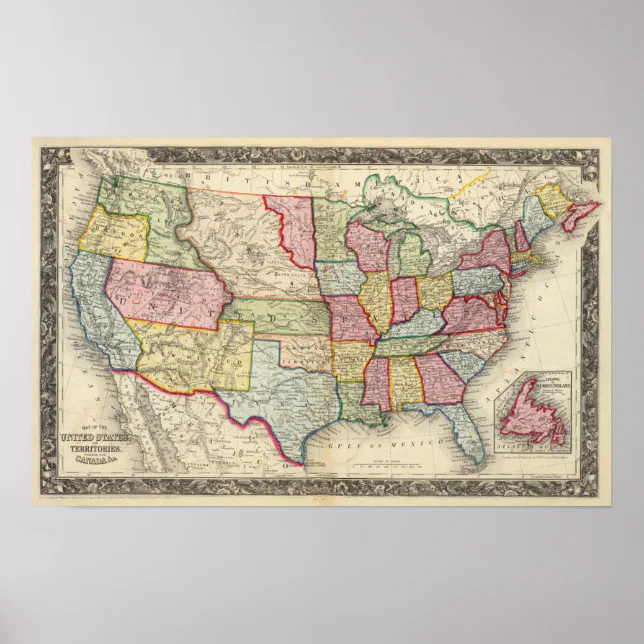 Map Of The United States, And Territories Poster | Zazzle
