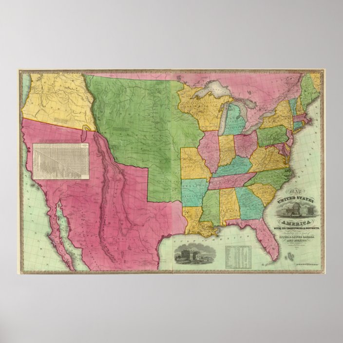 Map Of The United States Of America 1833 Poster | Zazzle.com.au