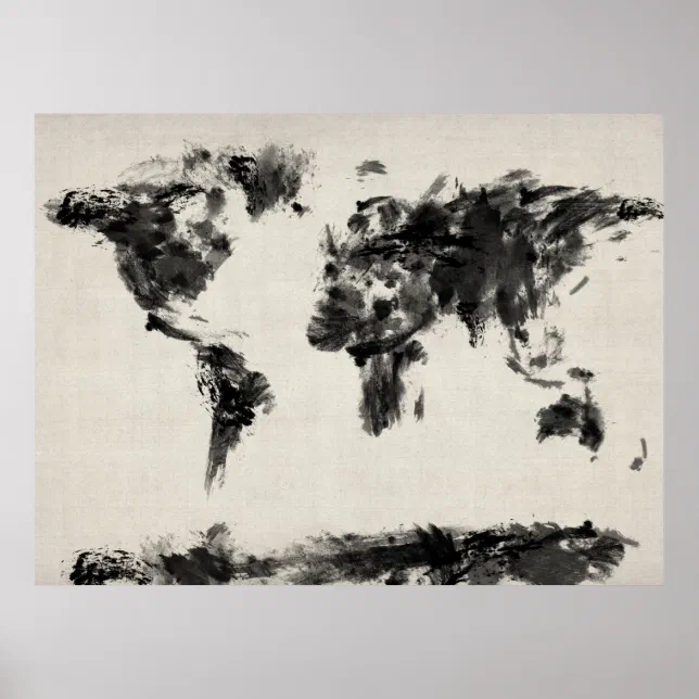 Map of the World Map Dark Abstract Painting Poster | Zazzle