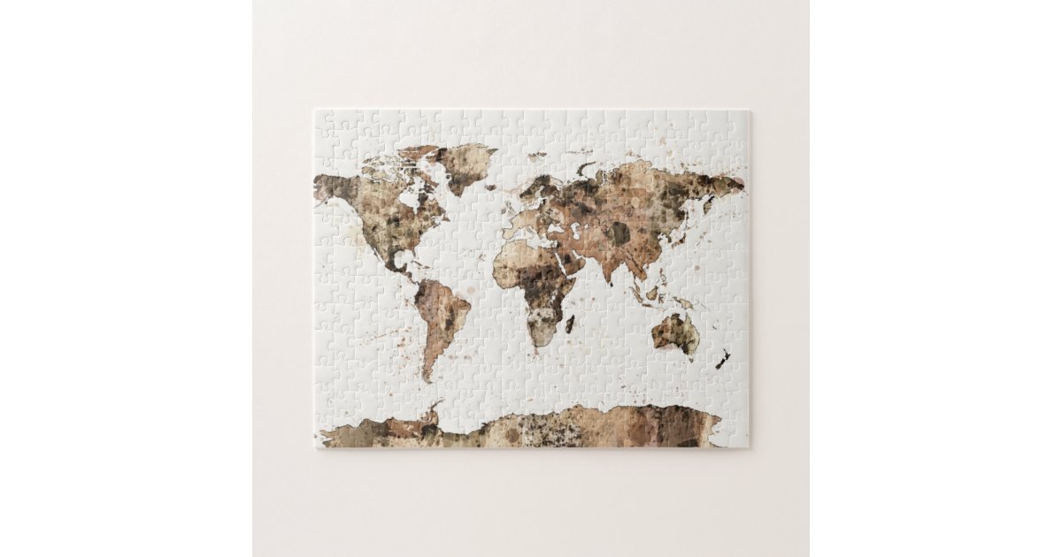 Map of the World Map Sepia Watercolor Jigsaw Puzzle | Zazzle
