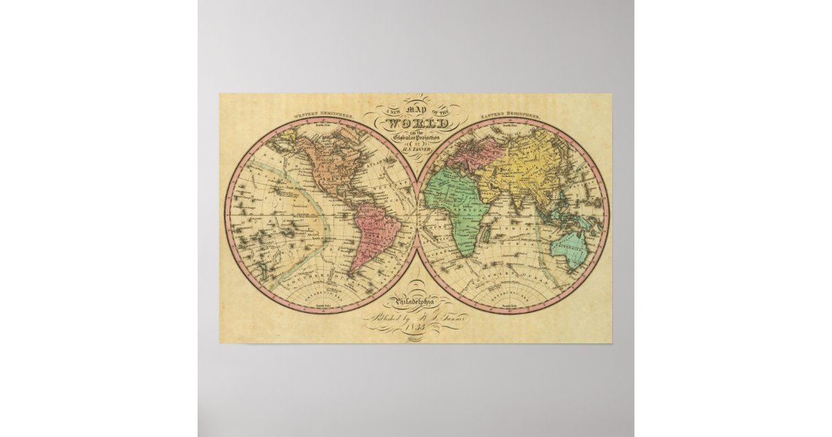 Map Of The World on the Globular Projection Poster | Zazzle