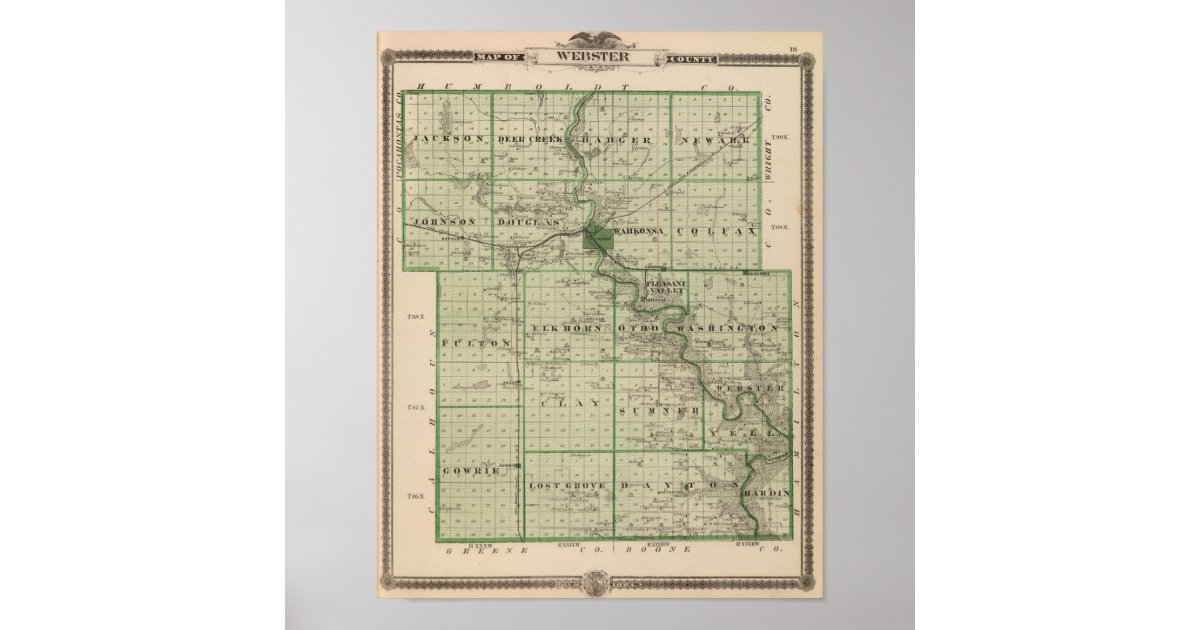 Map of Webster County, State of Iowa Poster | Zazzle