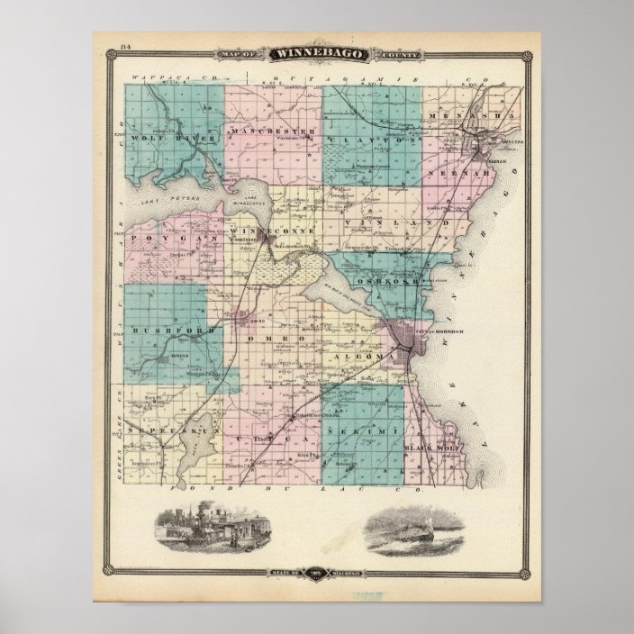Map of Winnebago County, State of Wisconsin Poster | Zazzle.com.au