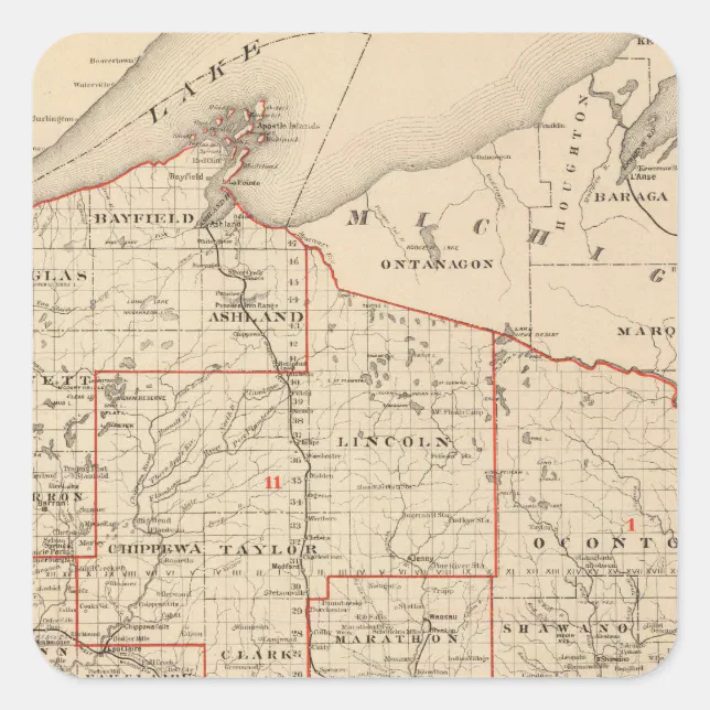 Map of Wisconsin showing senatorial districts Square Sticker | Zazzle