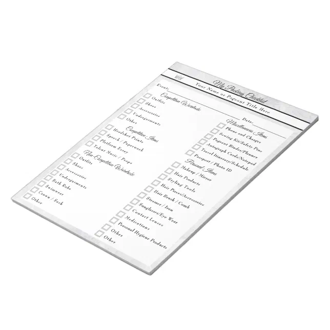 Marble Ice Custom Pageant Packing Checklist Notepad | Zazzle