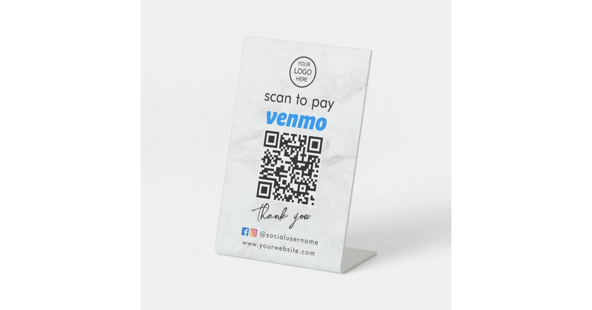 Marble Venmo QR Code Payment | Logo | Scan to Pay Pedestal Sign | Zazzle