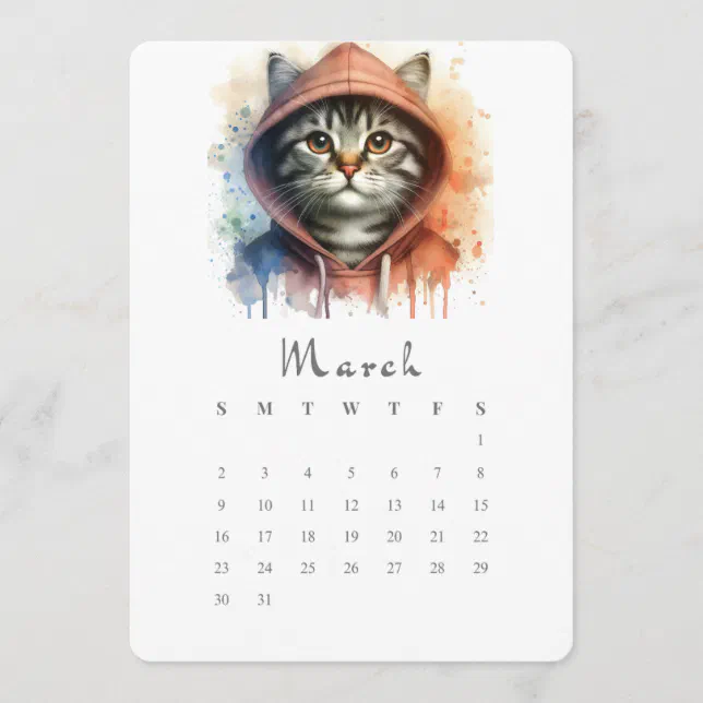 March Stand-Alone Calendar Kitty Cat Splash Art Menu | Zazzle