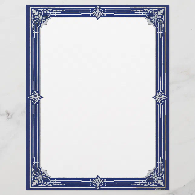 Marine Blue and Silver Art Deco Custom Letterhead | Zazzle