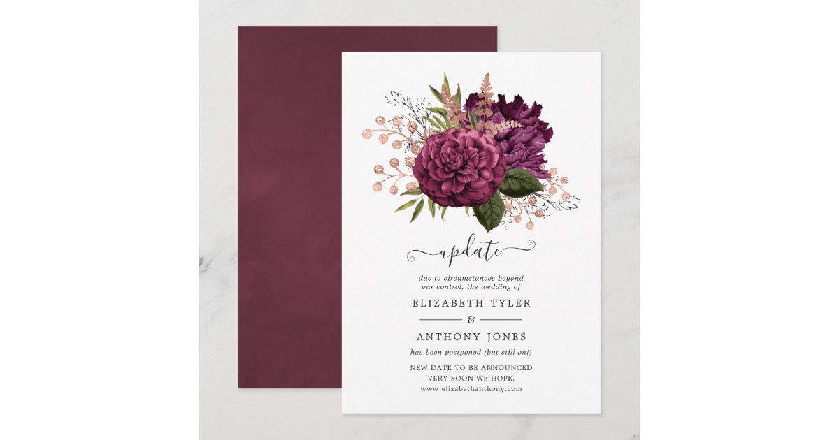 Marsala & Rose Gold Floral Vintage Wedding Update Invitation | Zazzle