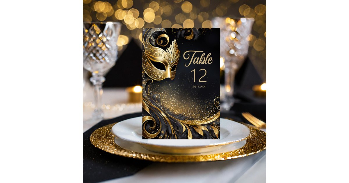 Masquerade Quinceanera Black Gold ID1031 Table Number | Zazzle