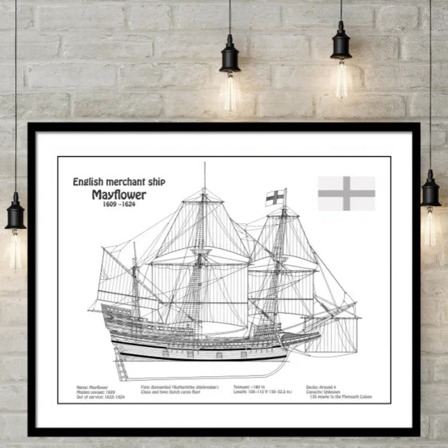 Mayflower - Ship Blueprint Plans BD Poster | Zazzle