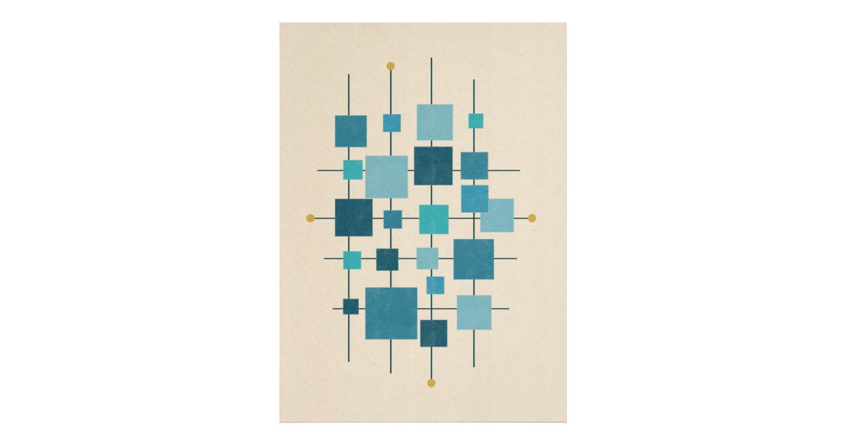MCM Geometric Squares - blue Poster | Zazzle