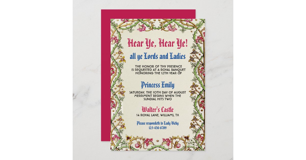 Mediaeval Renaissance Birthday Invitation | Zazzle