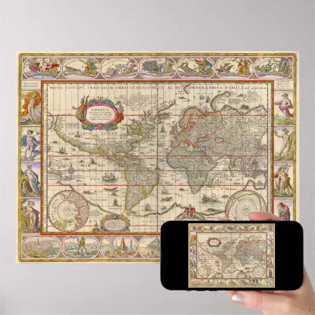 Mediaeval World Map by Willem Blaeu Poster | Zazzle