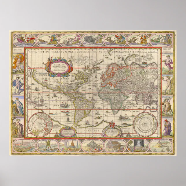 Mediaeval World Map by Willem Blaeu Poster | Zazzle