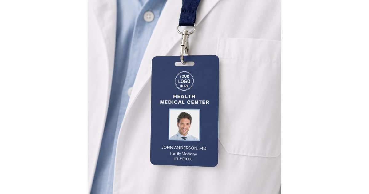 Medical Clinic Doctor Healthcare Navy Blue ID Badge | Zazzle