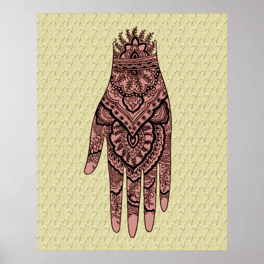 Mehndi Hand Tattoo Art Design Poster Print | Zazzle