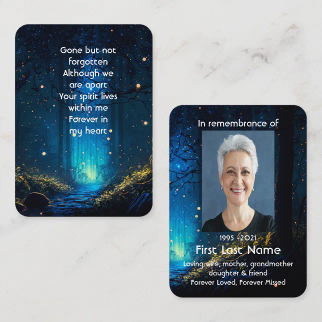 Memorial Photo Prayer Firefly Lightning Bug Night Business Card | Zazzle
