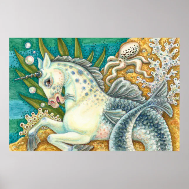 MERHORSE & WHITE OCTOPUS, FANTASY UNICORN HORSE POSTER | Zazzle