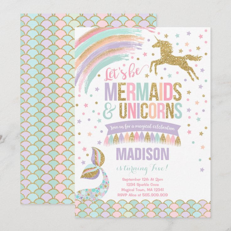 Mermaid & Unicorn Birthday Invitation Magic Party | Zazzle
