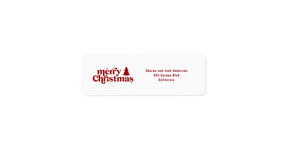 Merry Christmas graphic tree retro font Label Return Address Label | Zazzle