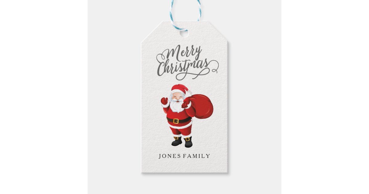 Merry Christmas Santa Claus Family Name Gift Tags | Zazzle
