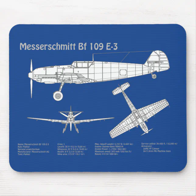 Messerschmitt Bf 109 - Aeroplane Blueprint ABD Mouse Pad | Zazzle