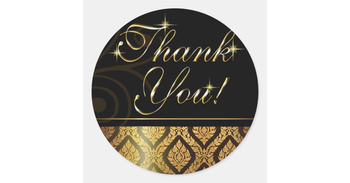 Metallic Gold Brocade Thank You Classic Round Sticker | Zazzle
