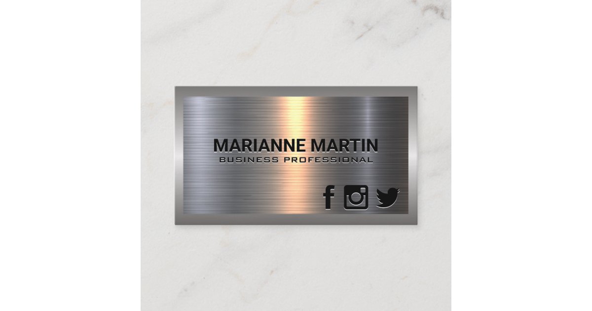 Metallic Shine Background | Social Media Icons Business Card | Zazzle